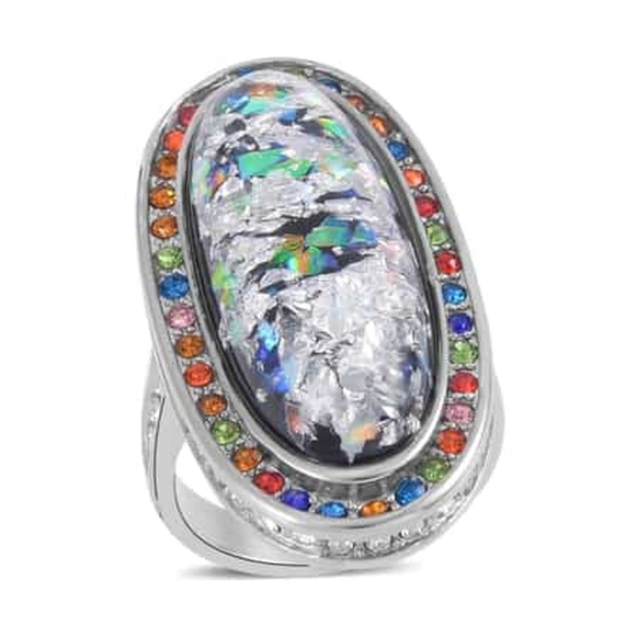 Jewelry | Lab Created Opal Ring With Multi Colored Austrian Crystals In ...